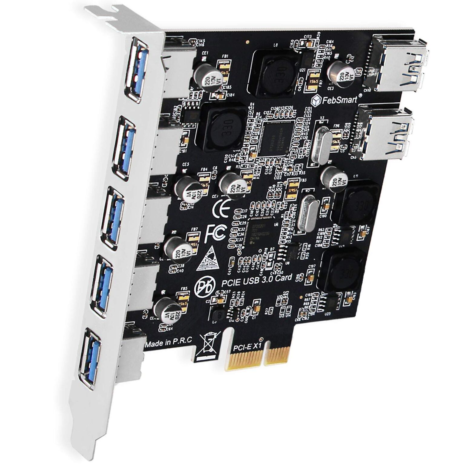 FebSmart 7-Ports USB 3.0 Superspeed 5Gbps PCI Express (PCIe) Expansion ...